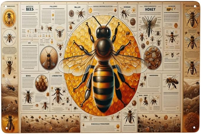 Amazon.com: Bee Educational Chart Metal Tin Sign Detailed Bee Anatomy ...