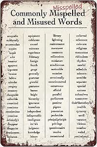 Amazon.com: Commonly Misspelled And Misused Words Tin Sign Posters ...