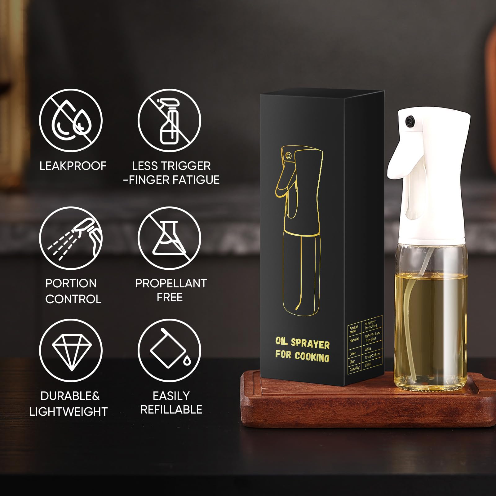 Oil Sprayer for Cooking - 200ml/6.8oz Glass Oil Spray Bottle ...