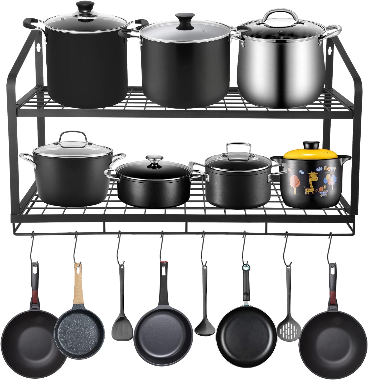 Amazon.com: Hanging Pot Rack, Amtiw 2 Tier Pan Rack, Wall Mounted Pot ...