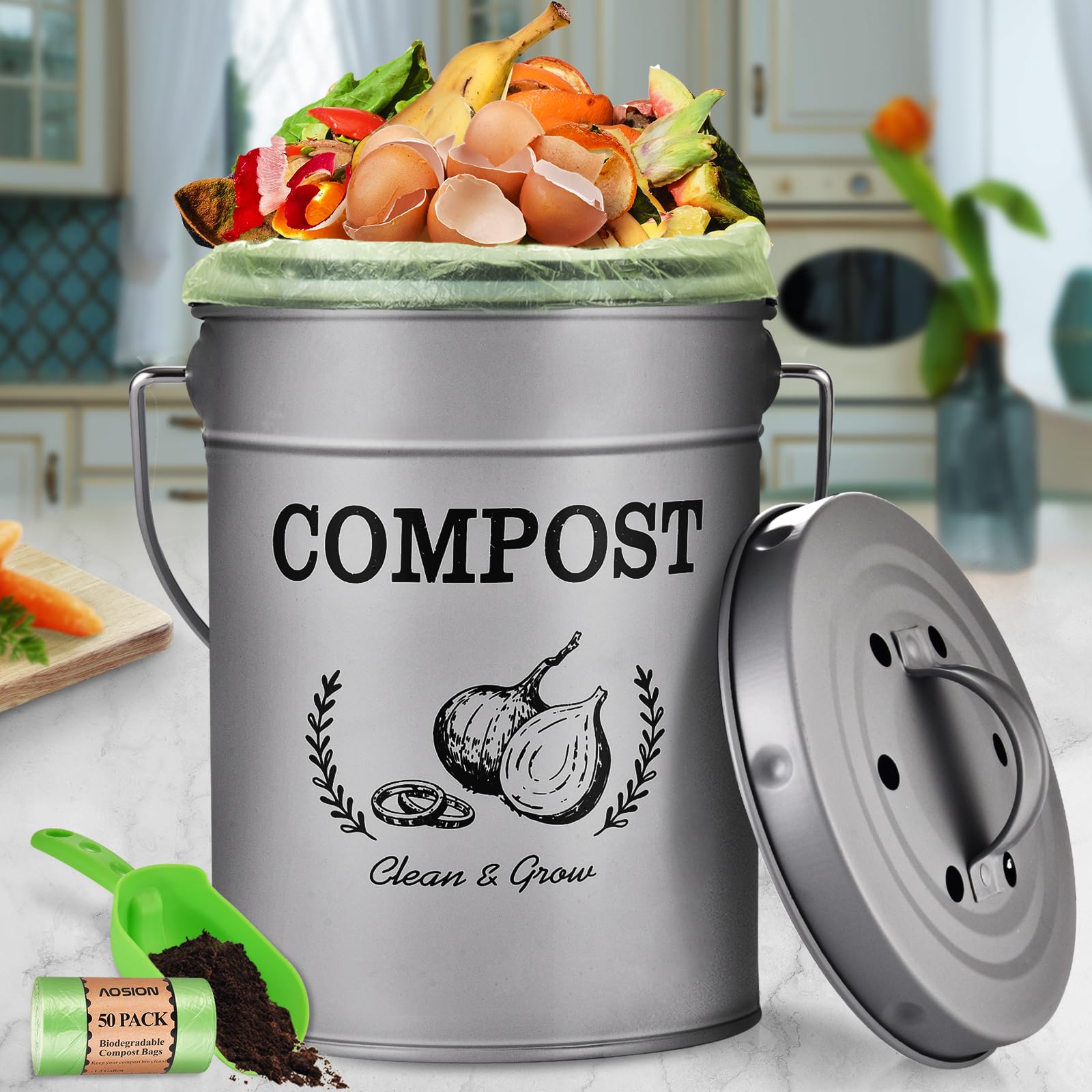 Amazon.com : AOSION Compost Bin Kitchen Counter,Countertop Compost Bin ...