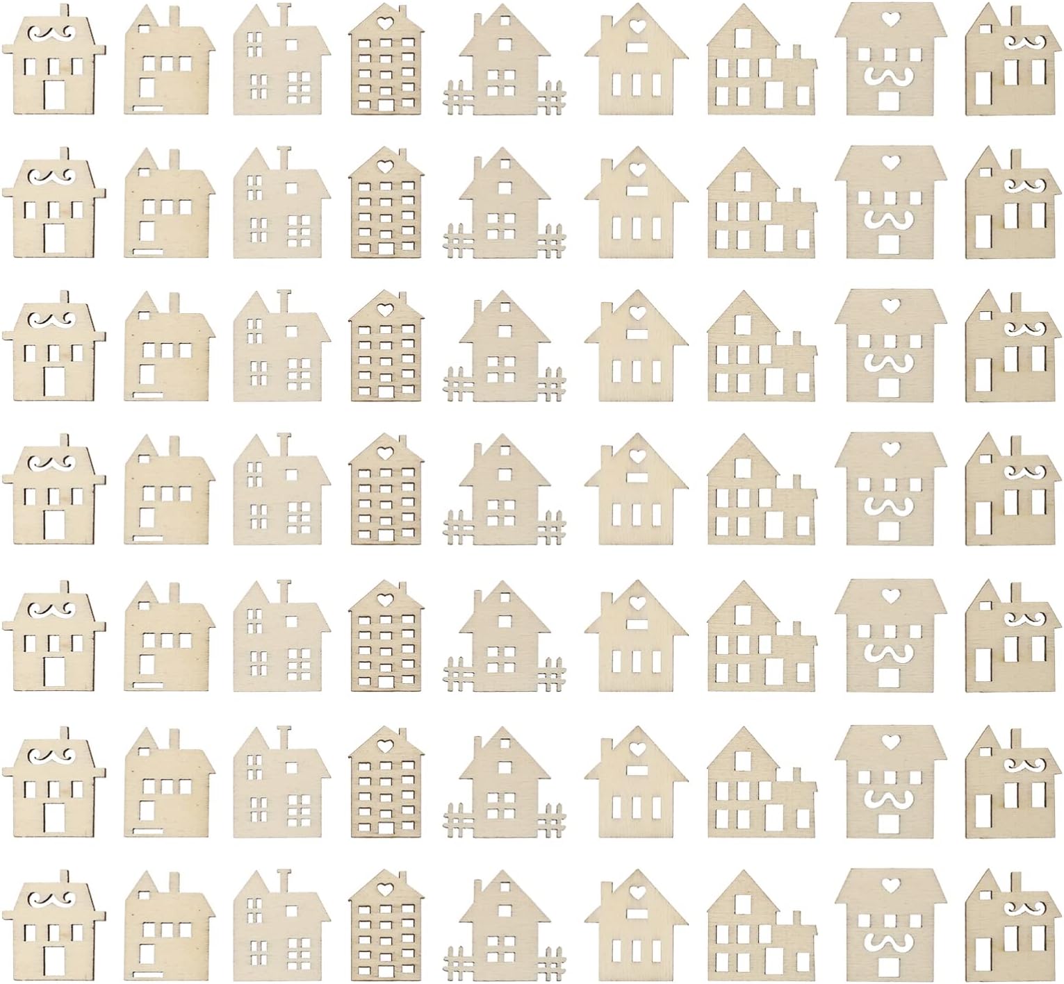 Amazon.com: SUPVOX 45pcs Wood Craft Shapes House Shaped Wood ...