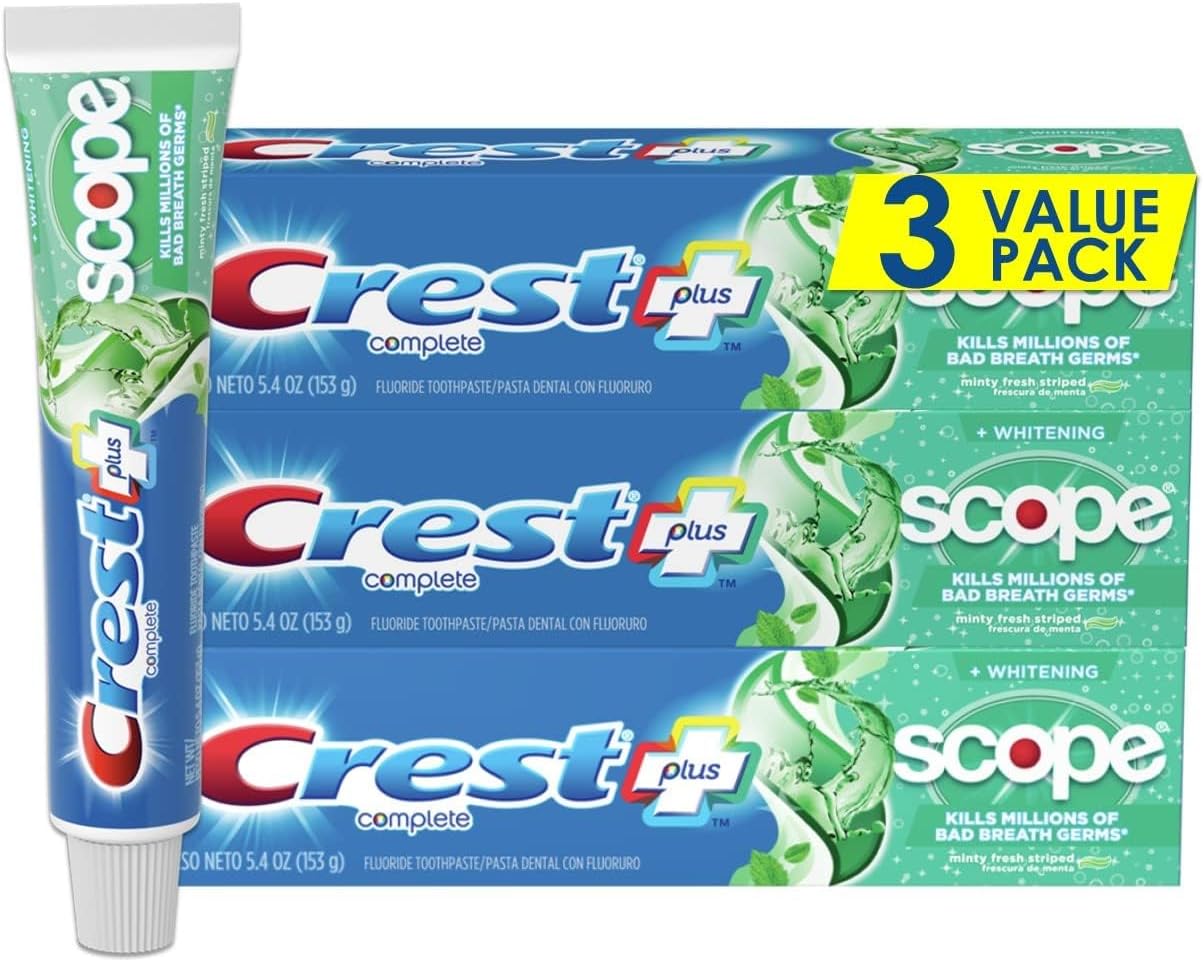 Amazon.com : Crest + Scope Whitening Toothpaste - Pack of 3, 5.4 Oz ...