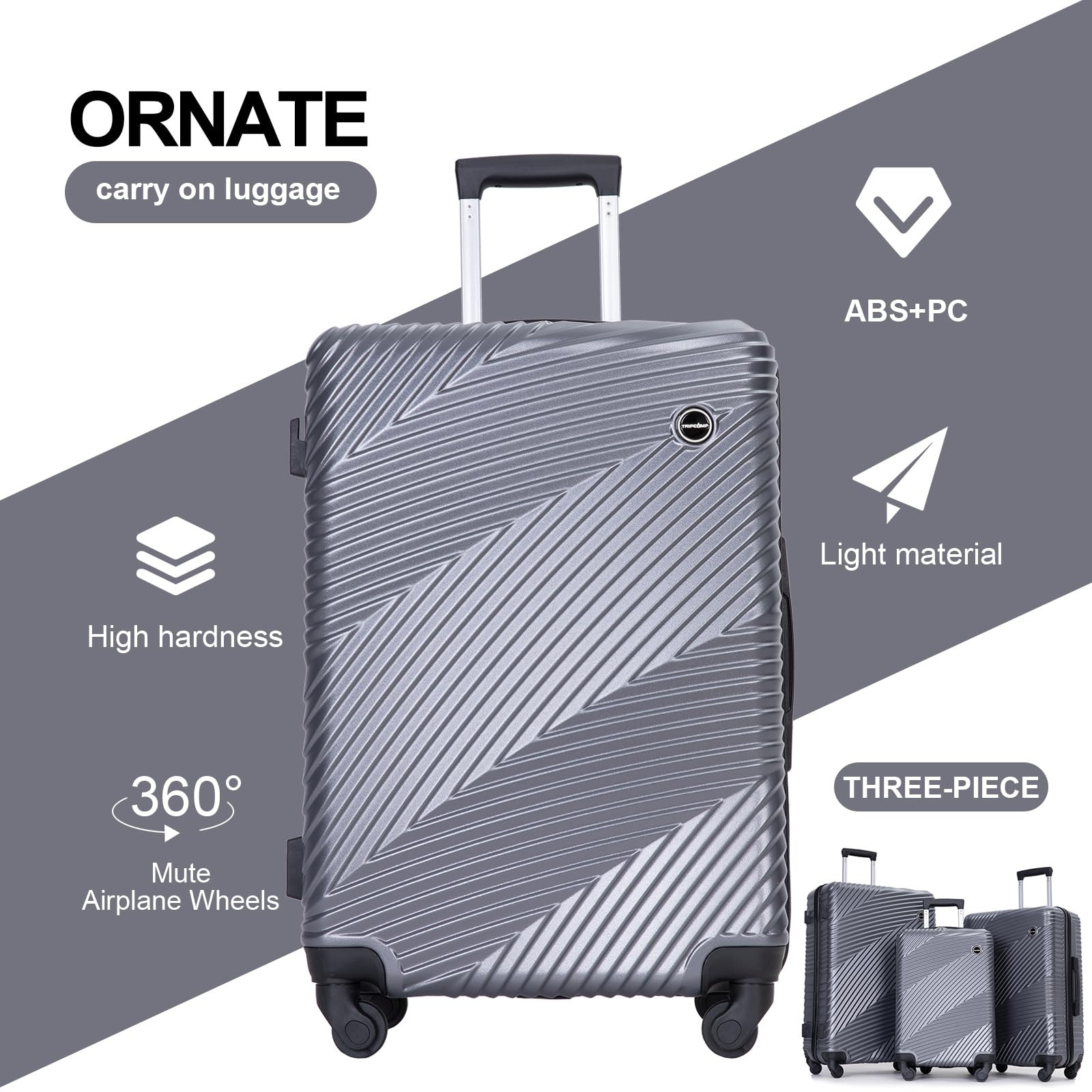 Tripcomp Luggage Sets 3 Piece, Hardside PC ABS Suitcase Set with ...
