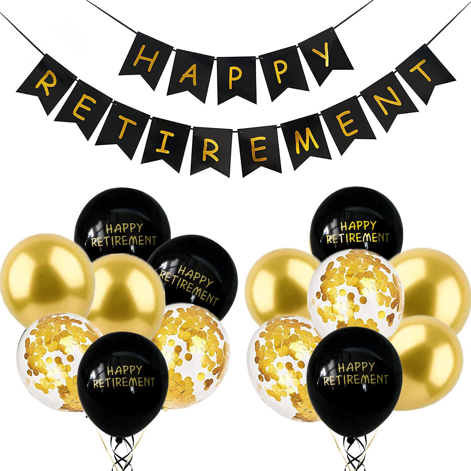 Buy Retirement Party Decorations, Black Gold Happy Retirement Banner ...