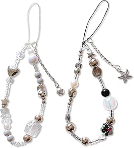 Amazon.com: SZXYCZL 2PCS Beaded Phone Charm Cute Korean Style Y2K Metal ...