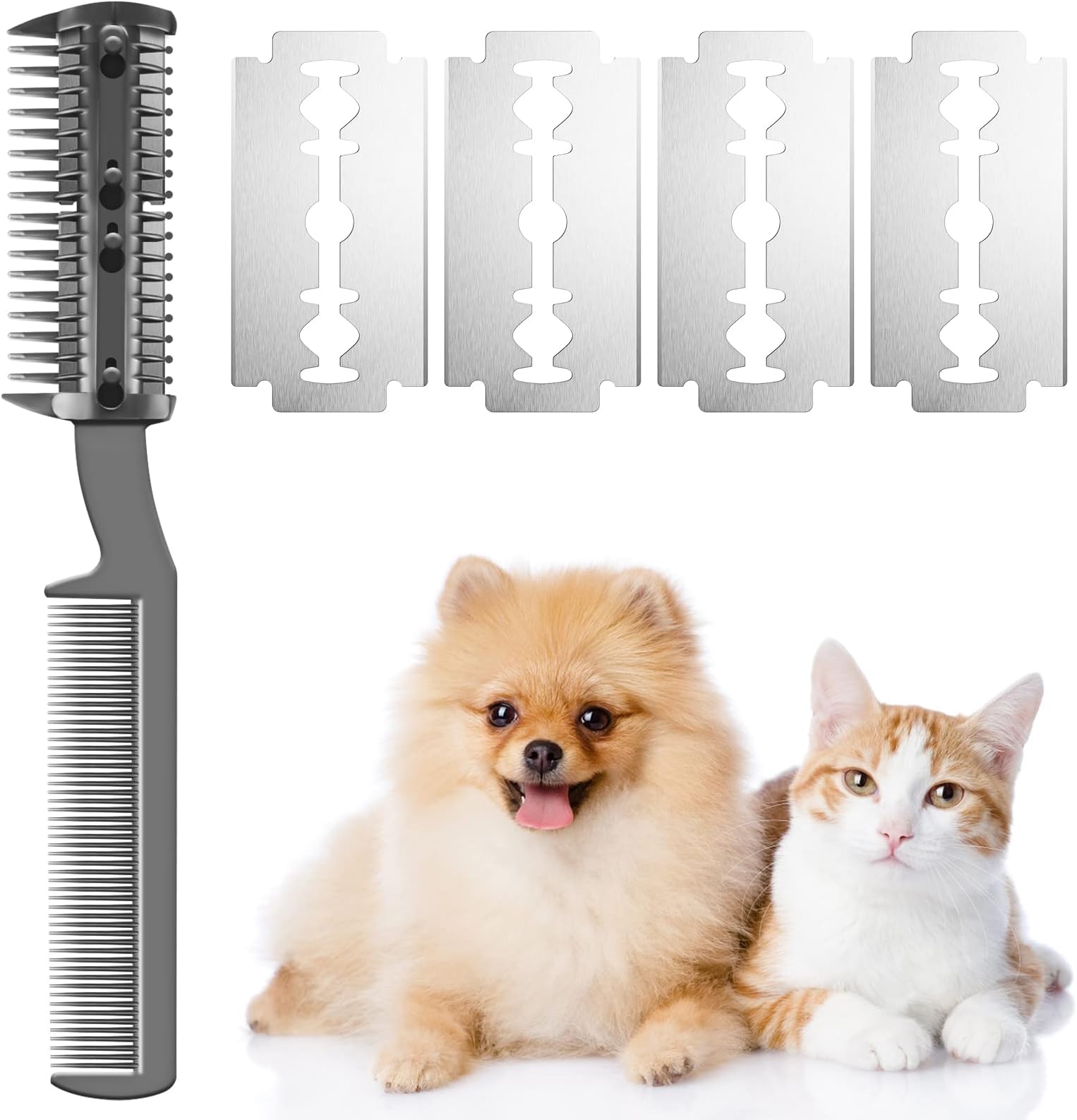 Amazon.com : 2-in-1 Pet Grooming Comb with Extra Blades - Razor Trimmer ...