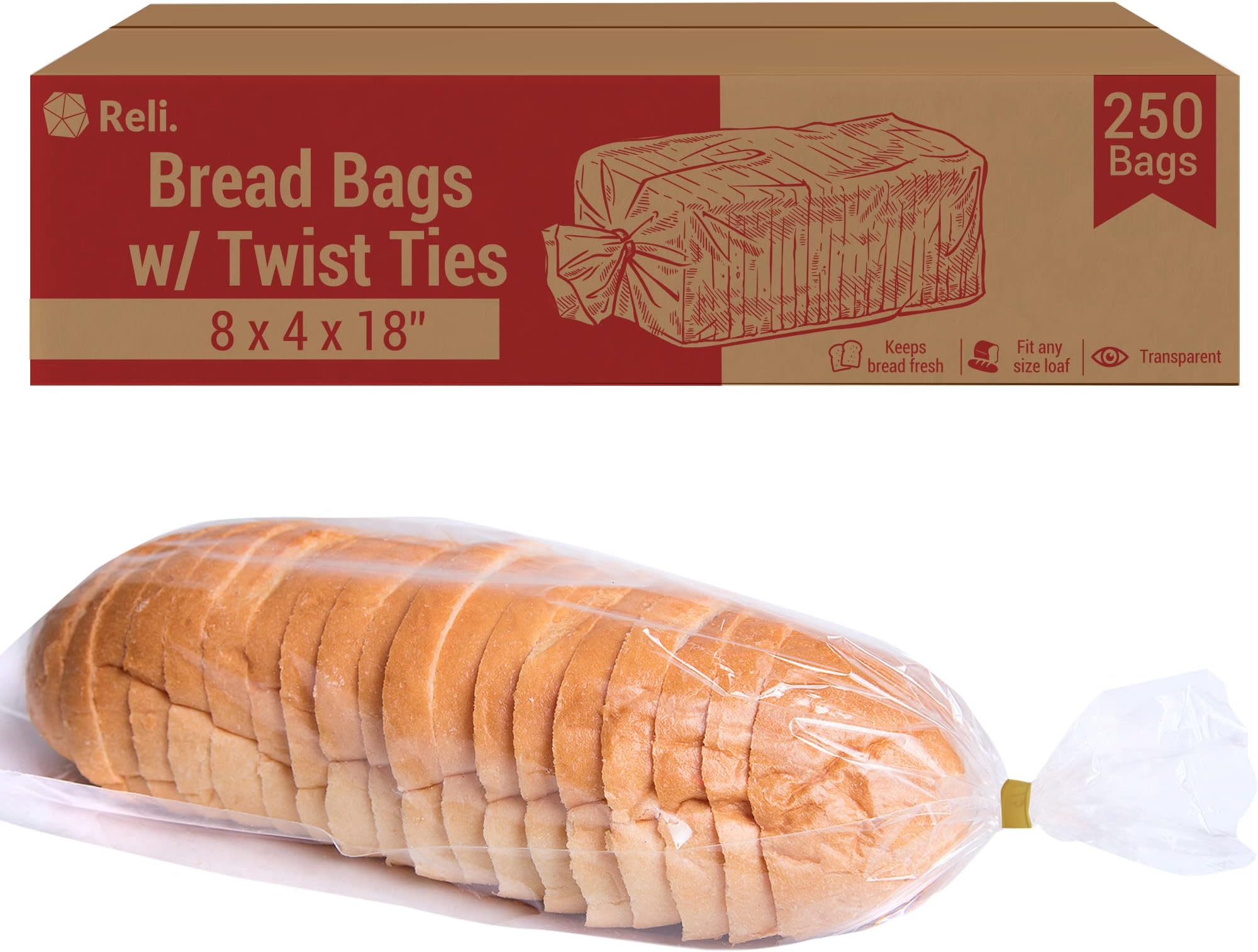 Amazon.com: 200 Count Belinlen Bread Loaf Bags With Free Twist Ties ...