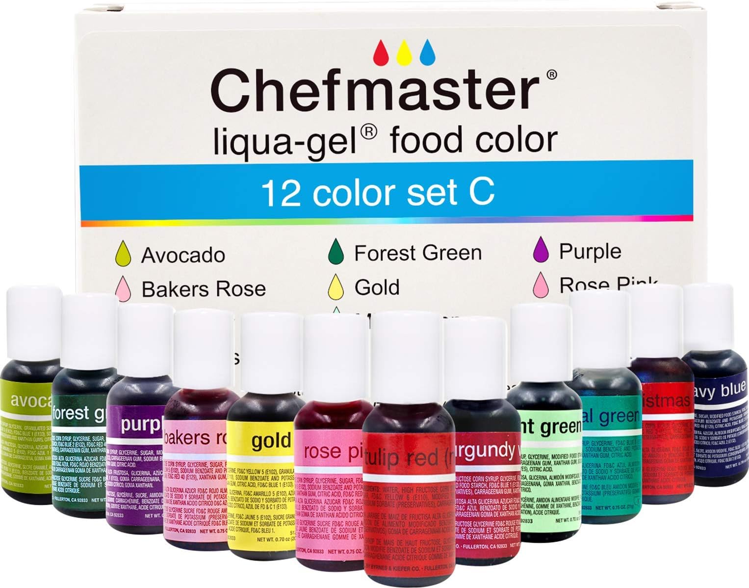 Amazon.com : Chefmaster - Liqua-Gel Food Coloring - 12 Color Set C ...
