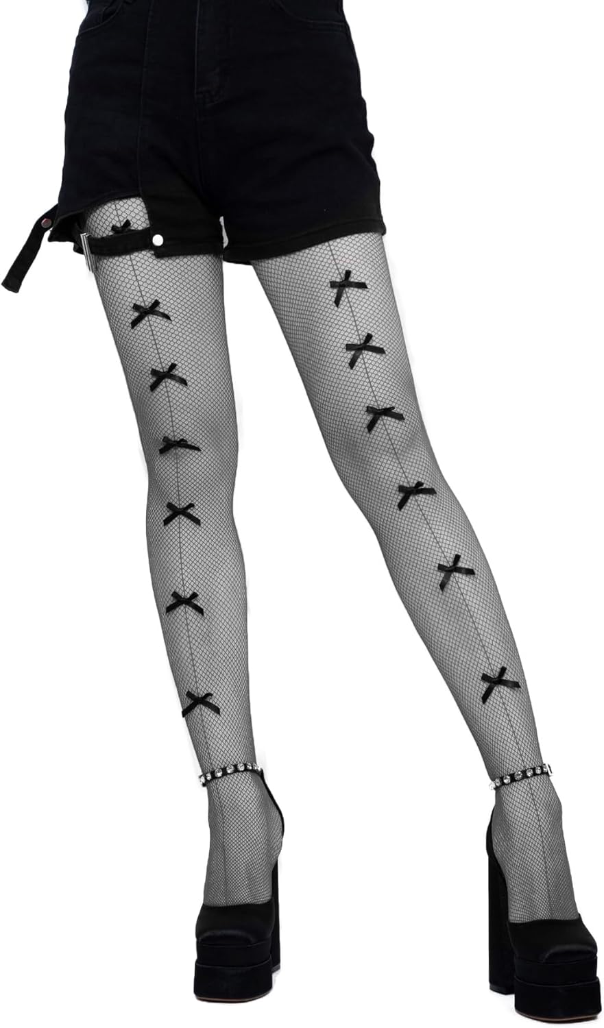 Amazon.com: Fishnet Stockings with Bow for Women Girls Thigh High ...