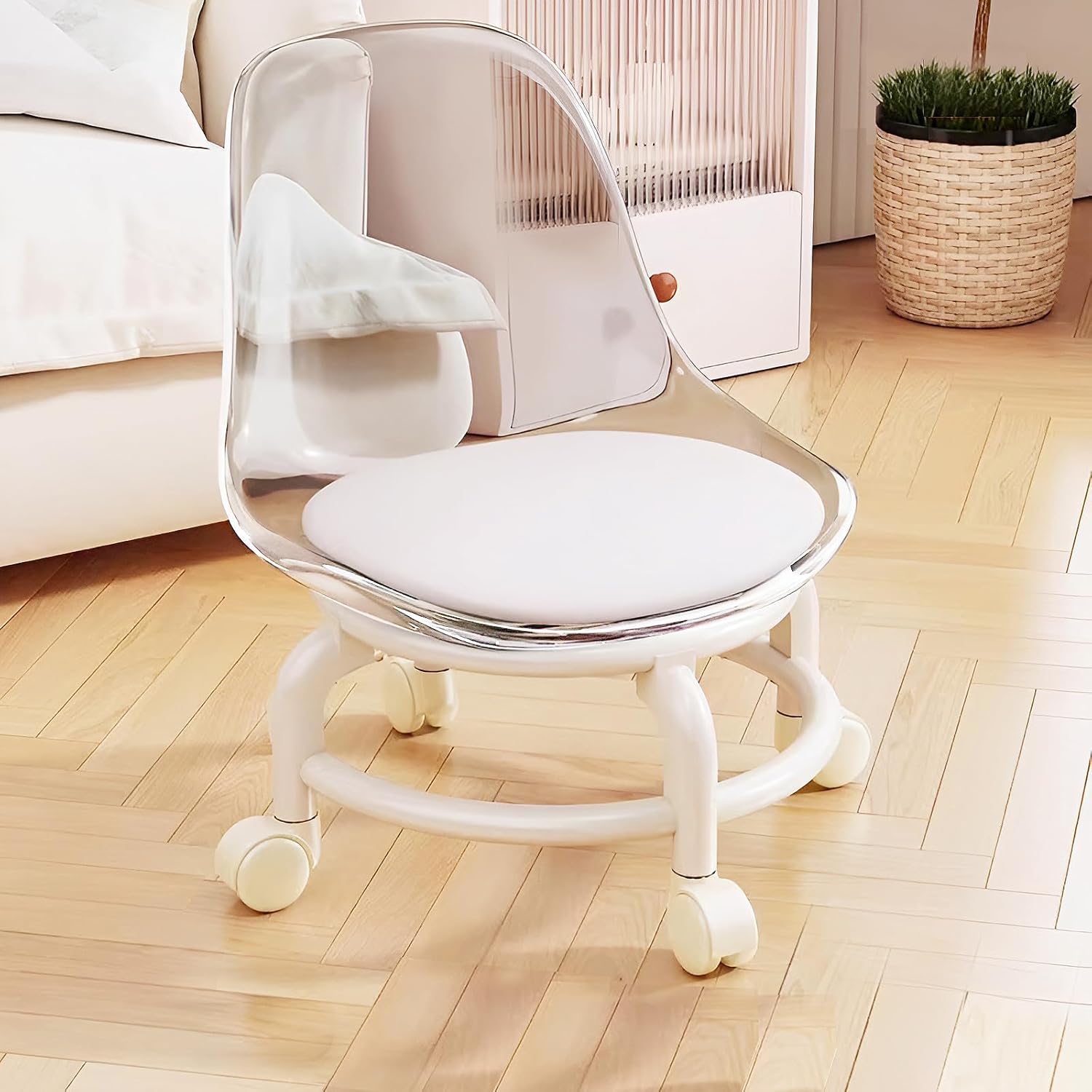 Amazon.com: REDVOIU Low Rolling Stool with Back Support, Acrylic Chair ...