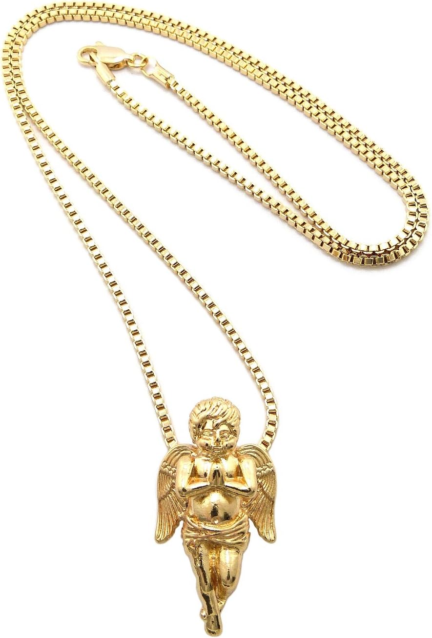 Amazon.com: New PRAYING ANGEL Micro Pendant &2mm/30" Box Chain Small ...