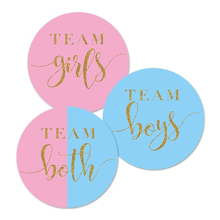 Buy Gold Glitter Twin Gender Reveal Stickers, 60 2inch Team Boys Team ...