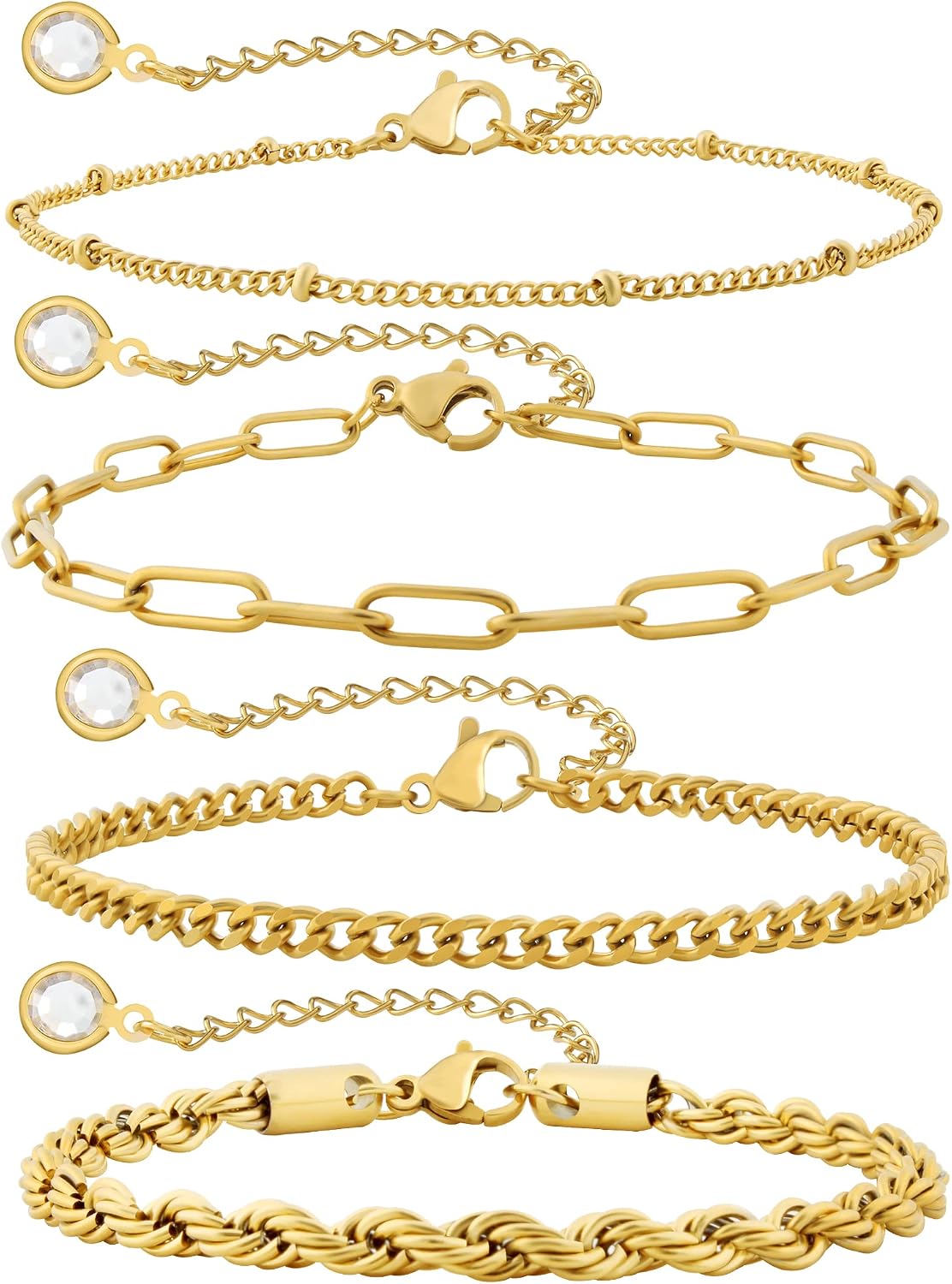 Amazon.com: Dainty Gold Chain Bracelet Set, Gold Plated Link Chain ...