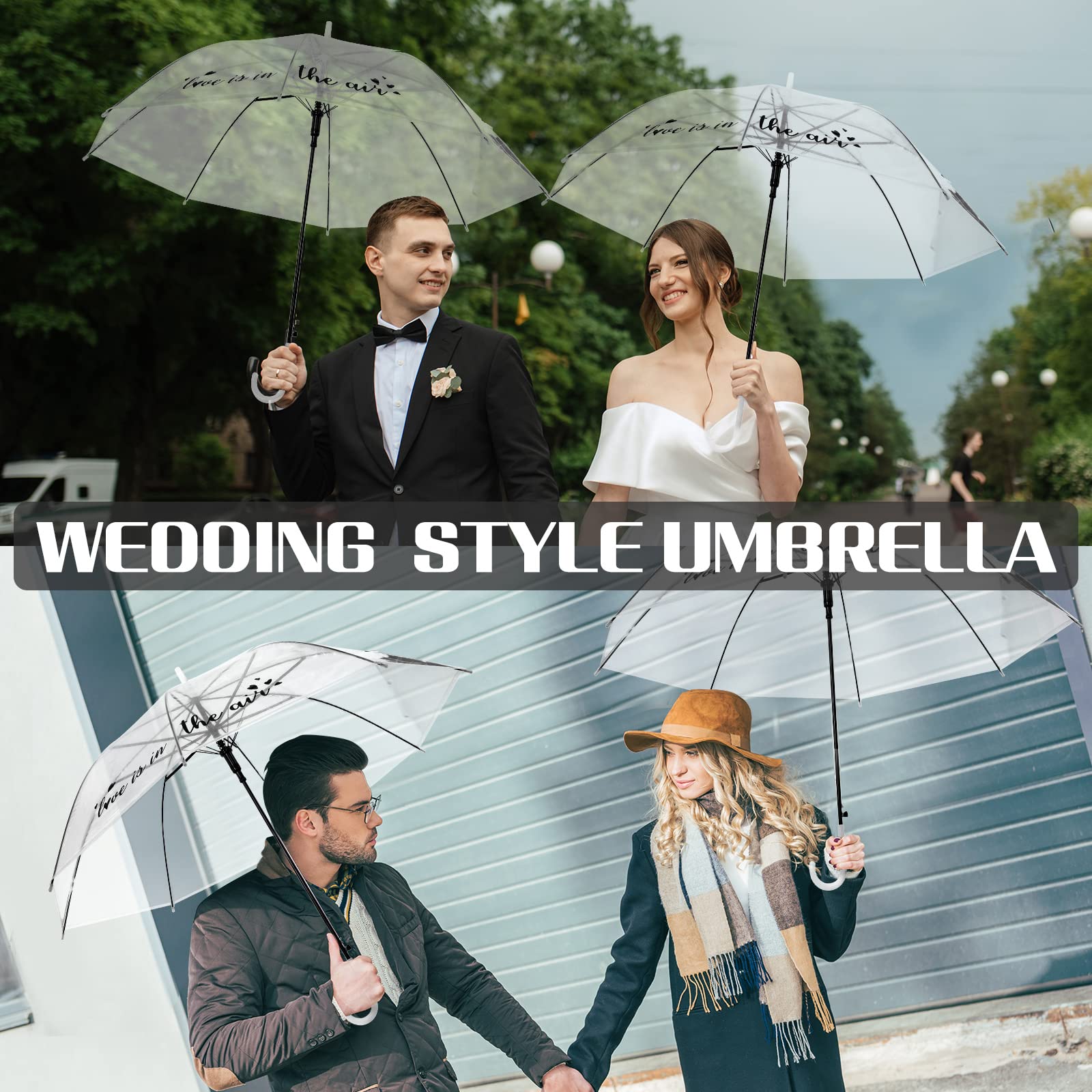 12 Pieces Clear Wedding Umbrellas Auto Open Stick Umbrella Love Is In ...