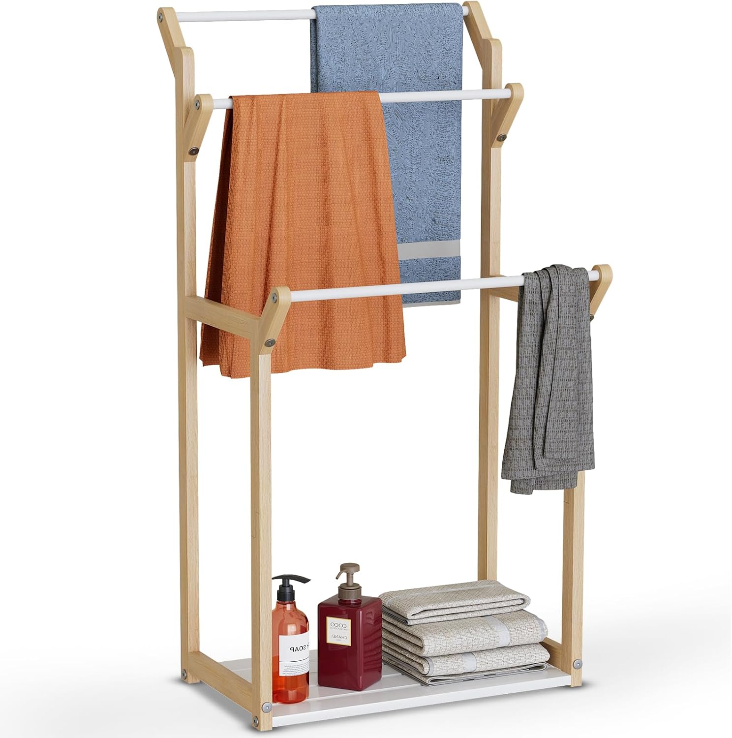 Amazon.com: aboxoo Bamboo Towel Rack for Bathroom, 3 Tier Freestanding ...