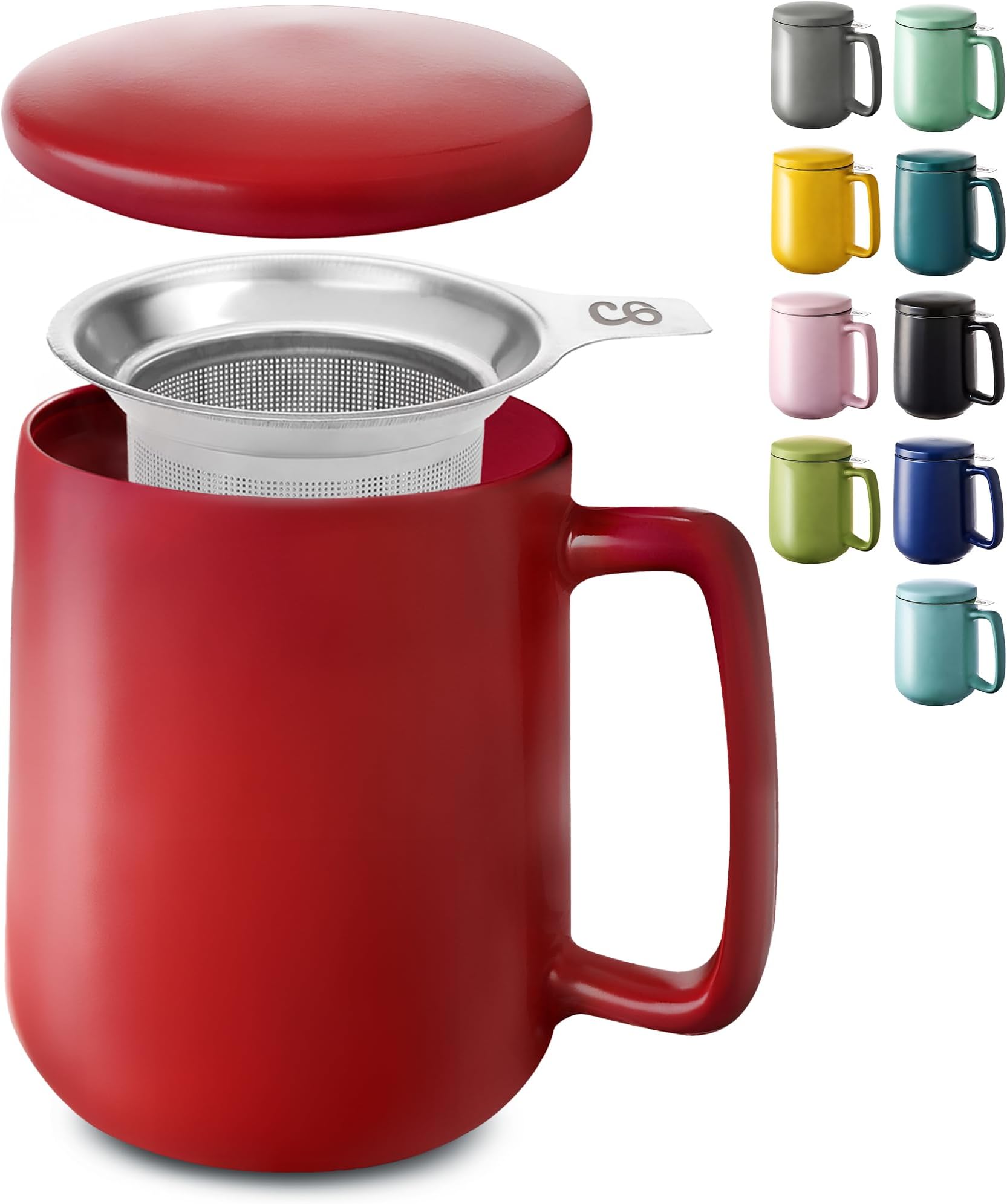 Hanbosym Ceramic Tea Cup with Infuser and lid Tea Mug Daily and Office ...