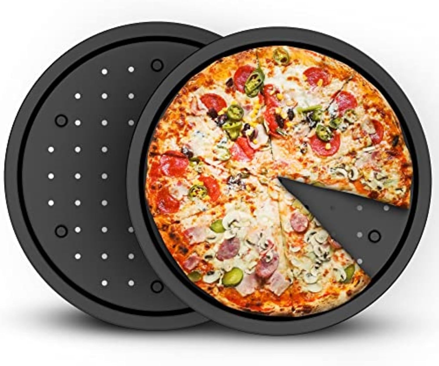 Orclan Pizza Tray Set for Oven, 2 Pack 14 inches Carbon Steel Pizza Pan ...