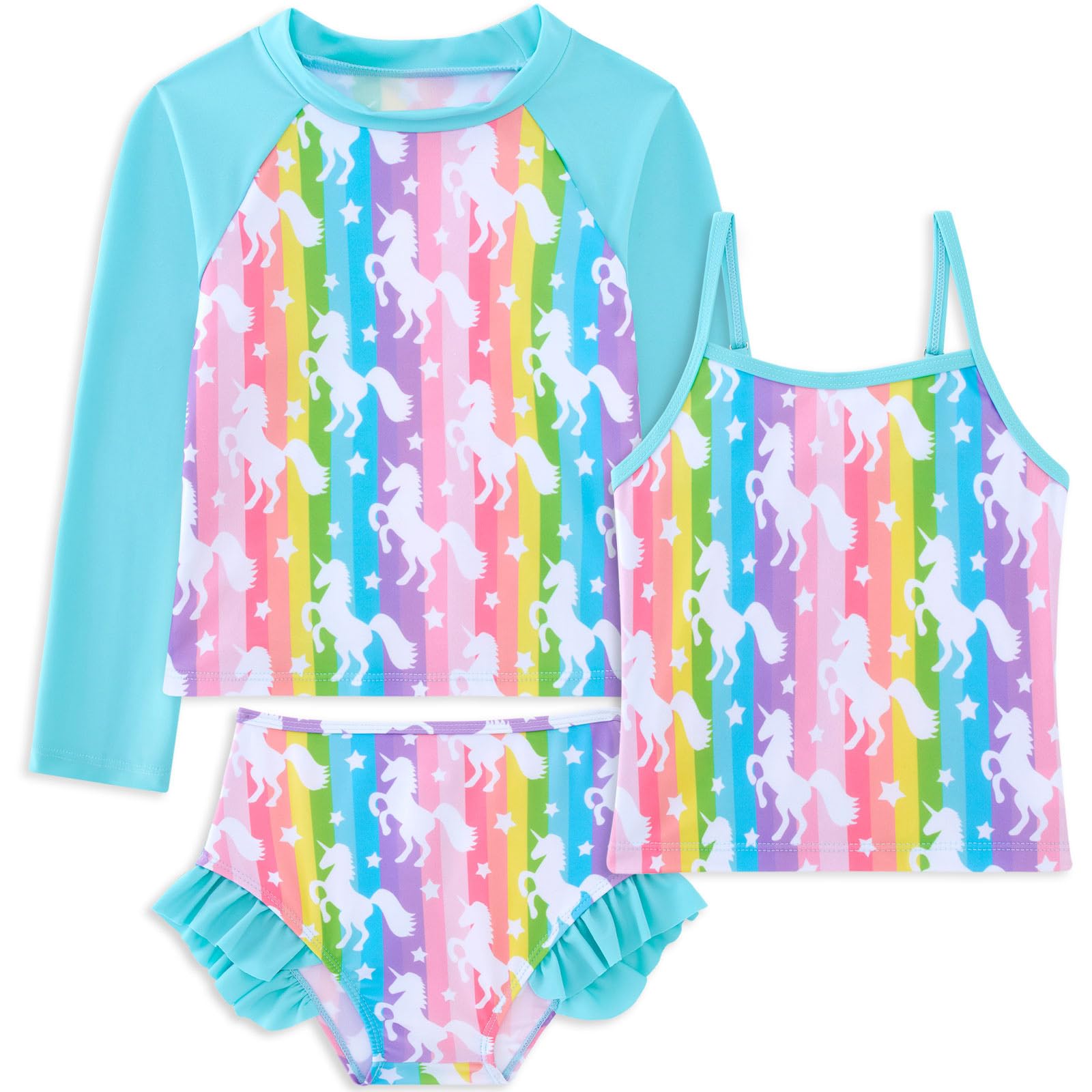 Snapklik.com : Swimsobo Girls 3-Pieces Swimsuit 9T 10T Tankini Sets UPF ...