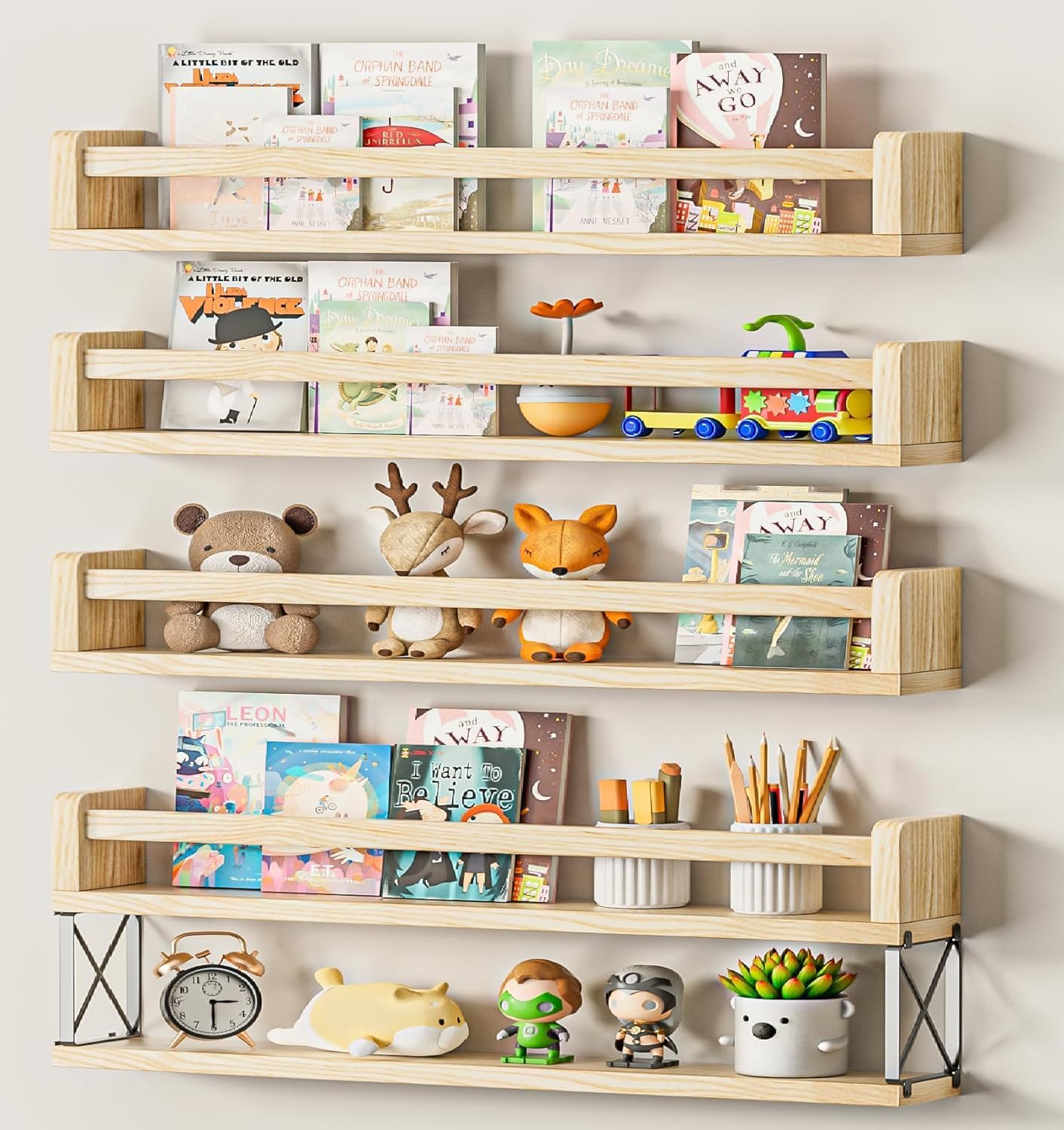 Amazon.com: QimCoor 23.6 inch Kids Bookshelf, 4Pack Floating ...