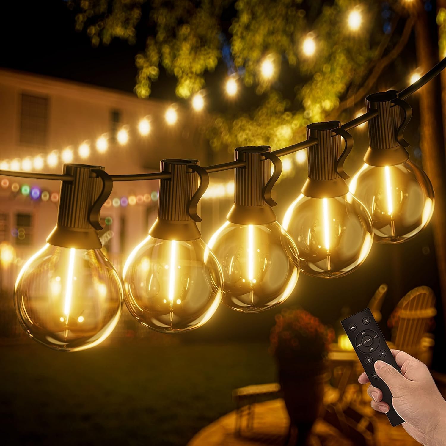 Yuucio 200FT Outdoor Dimmable String Lights Mains Powered Remote ...