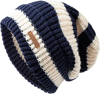 CCREDONE Striped Crochet Slouchy Beanie Knitted Hats for Women Men Warm ...