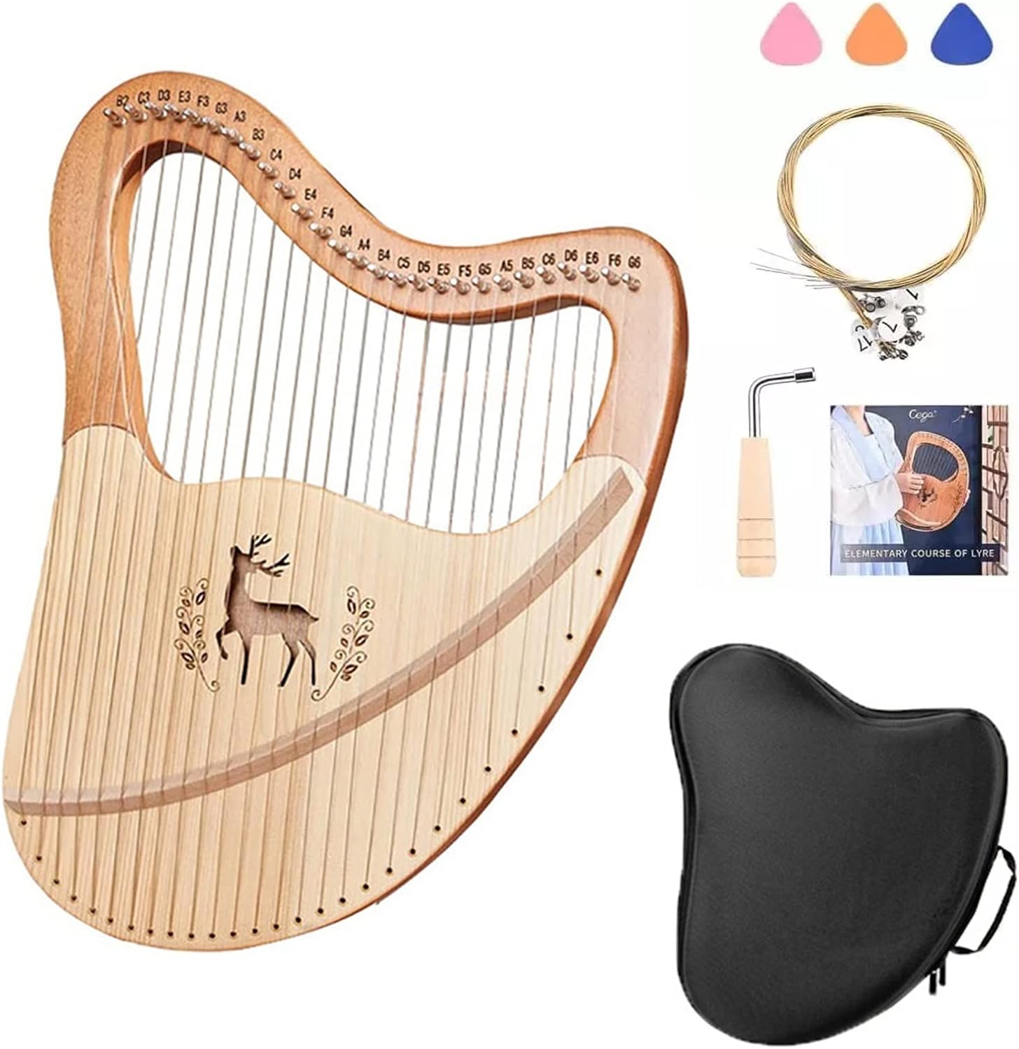 Amazon.com - Lyre Harp,21/24/27/32 Metal Strings Mahogany Acoustic Harp ...