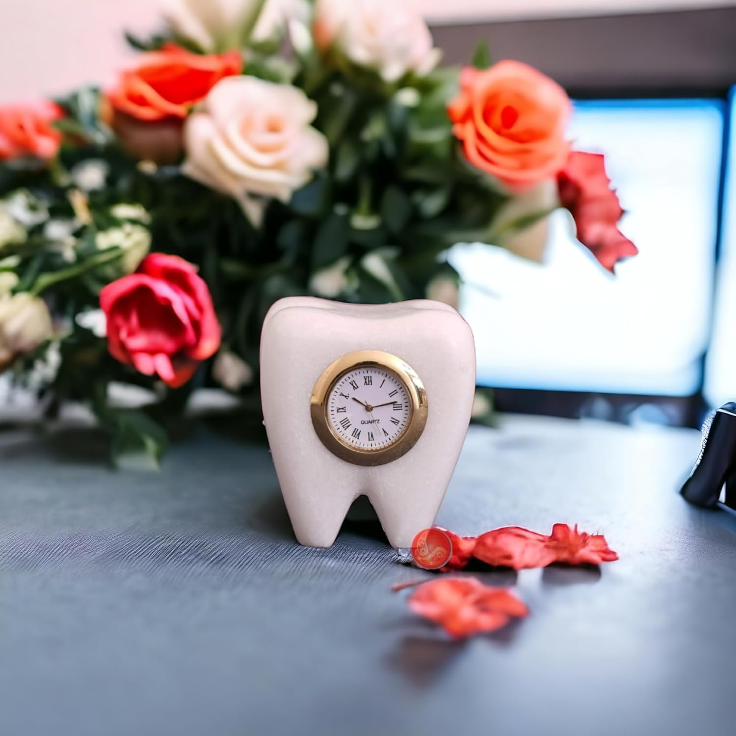 IMAGICART Tooth Shape Marble Table Clock, Unique Design Decorative ...