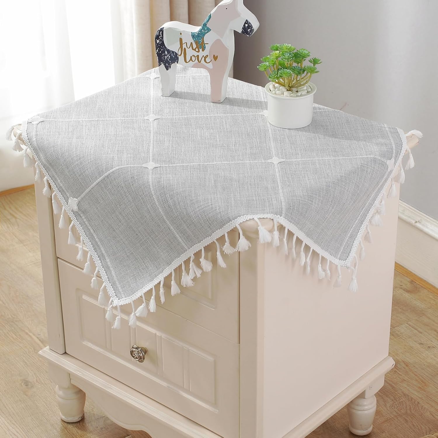 Amazon.com: Hpxrom Square Small Bedside Tablecloth Cotton Linen Grey ...