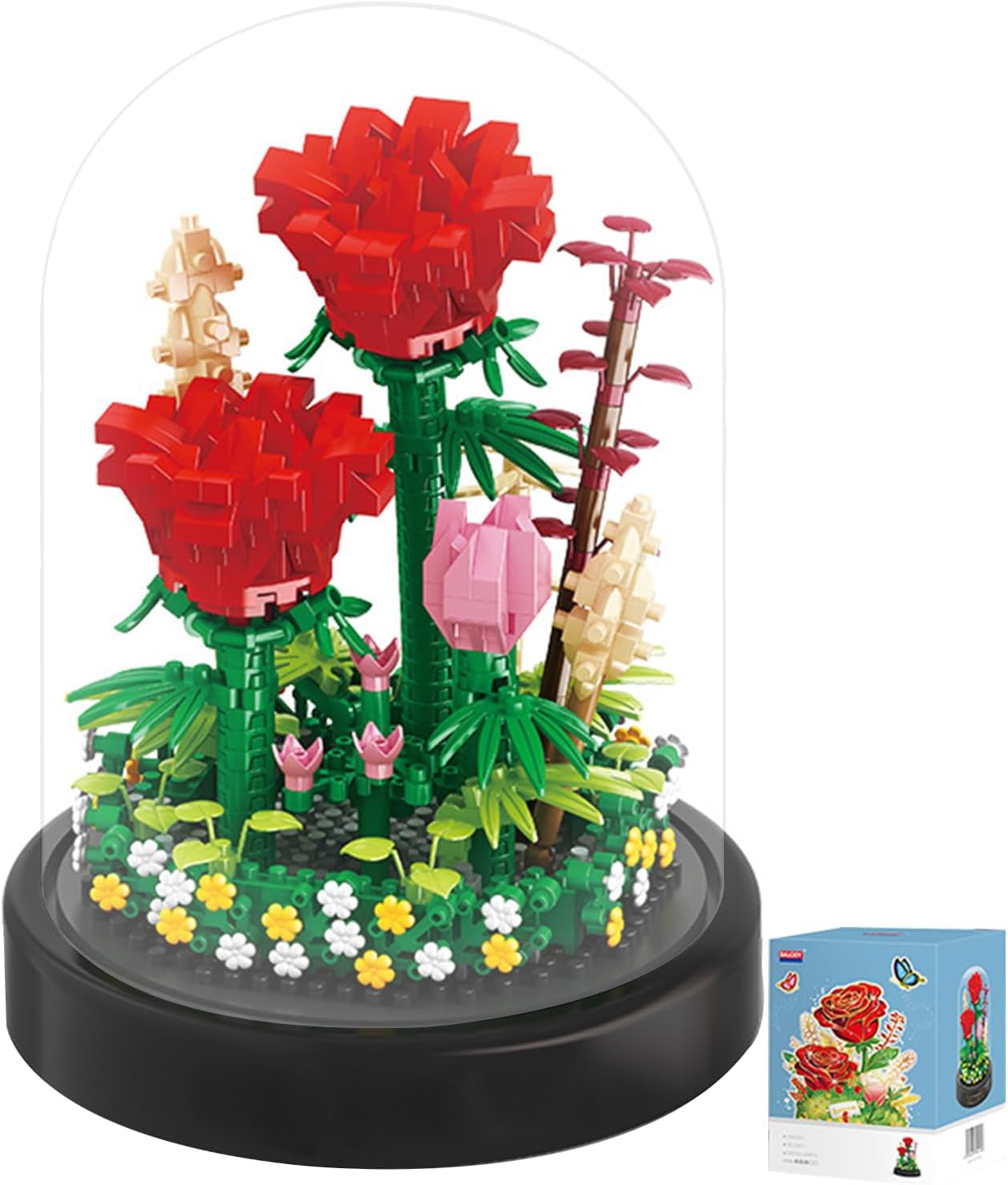 Fadcaer Flower Bouquet Building Set Rose DIY Bouquet Building Bricks ...
