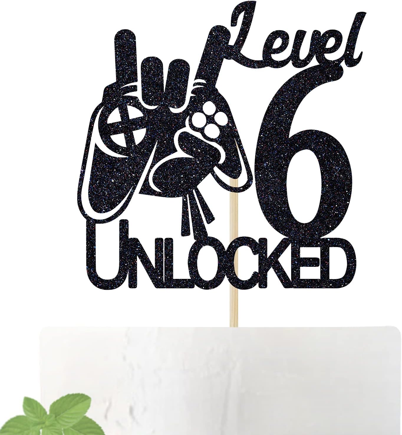 Amazon.com: Cos mos Black Glitter Level 6 Unlocked Game Birthday Cake ...