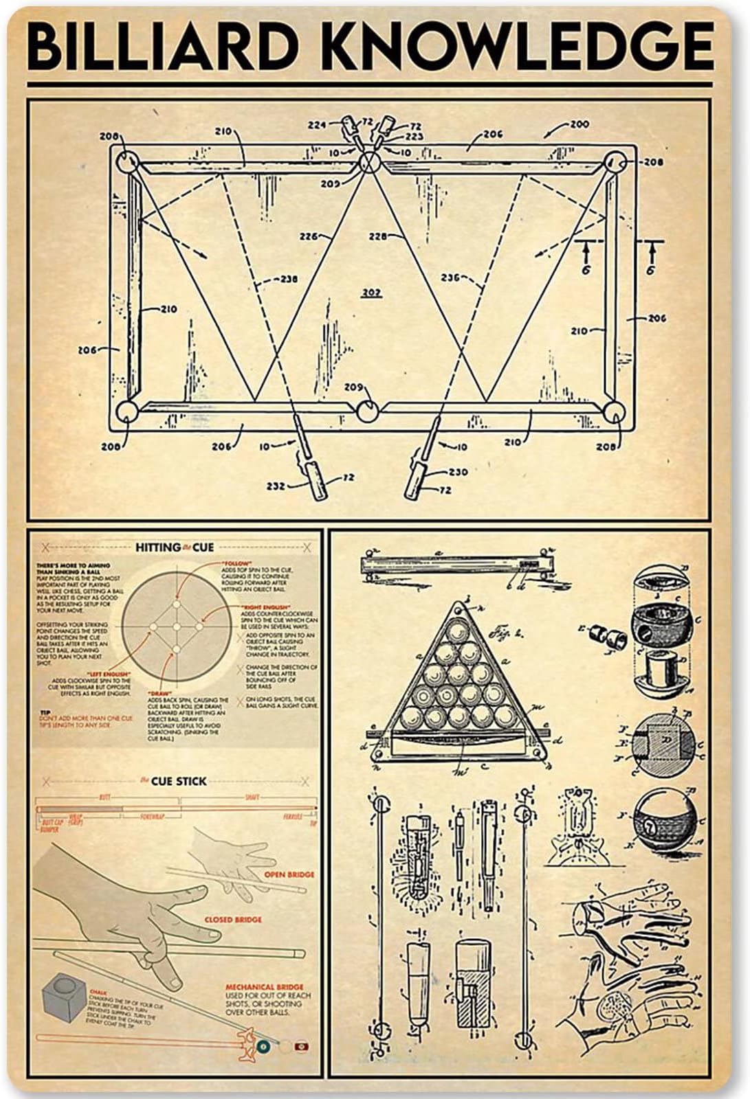 Amazon.com: Billiard Knowledge Metal Tin Sign Billiard Enthusiasts ...