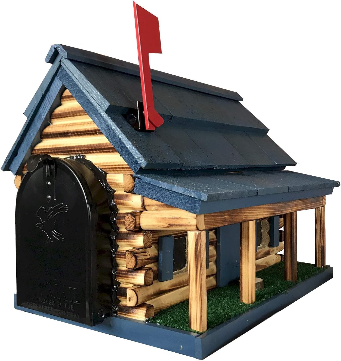 Amazon.com: Log Cabin with Porch Wooden Mailbox Blue Amish Made in USA ...