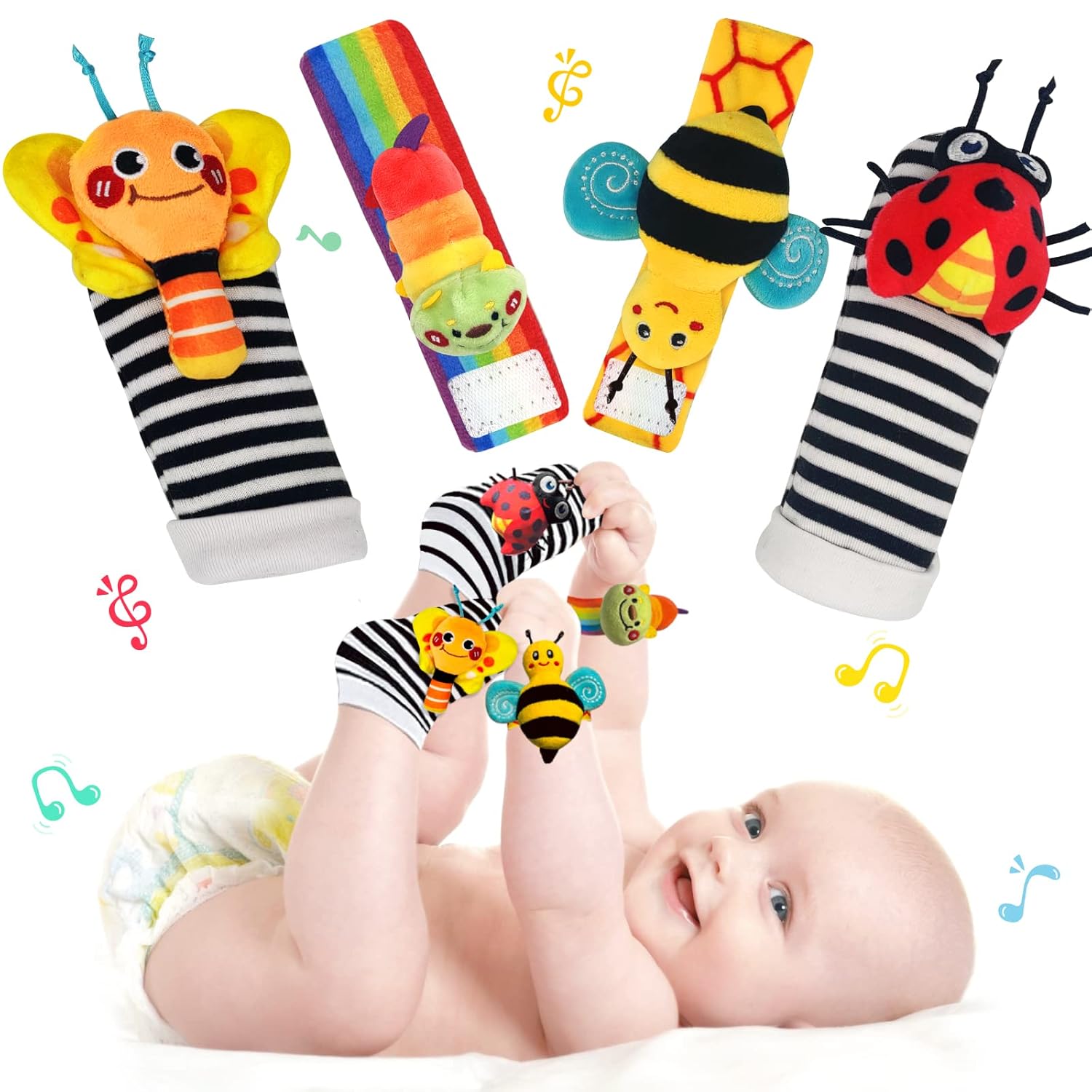 Amazon.com: Baby Wrist Rattle Socks and Foot Finder Set, Perfect Baby ...
