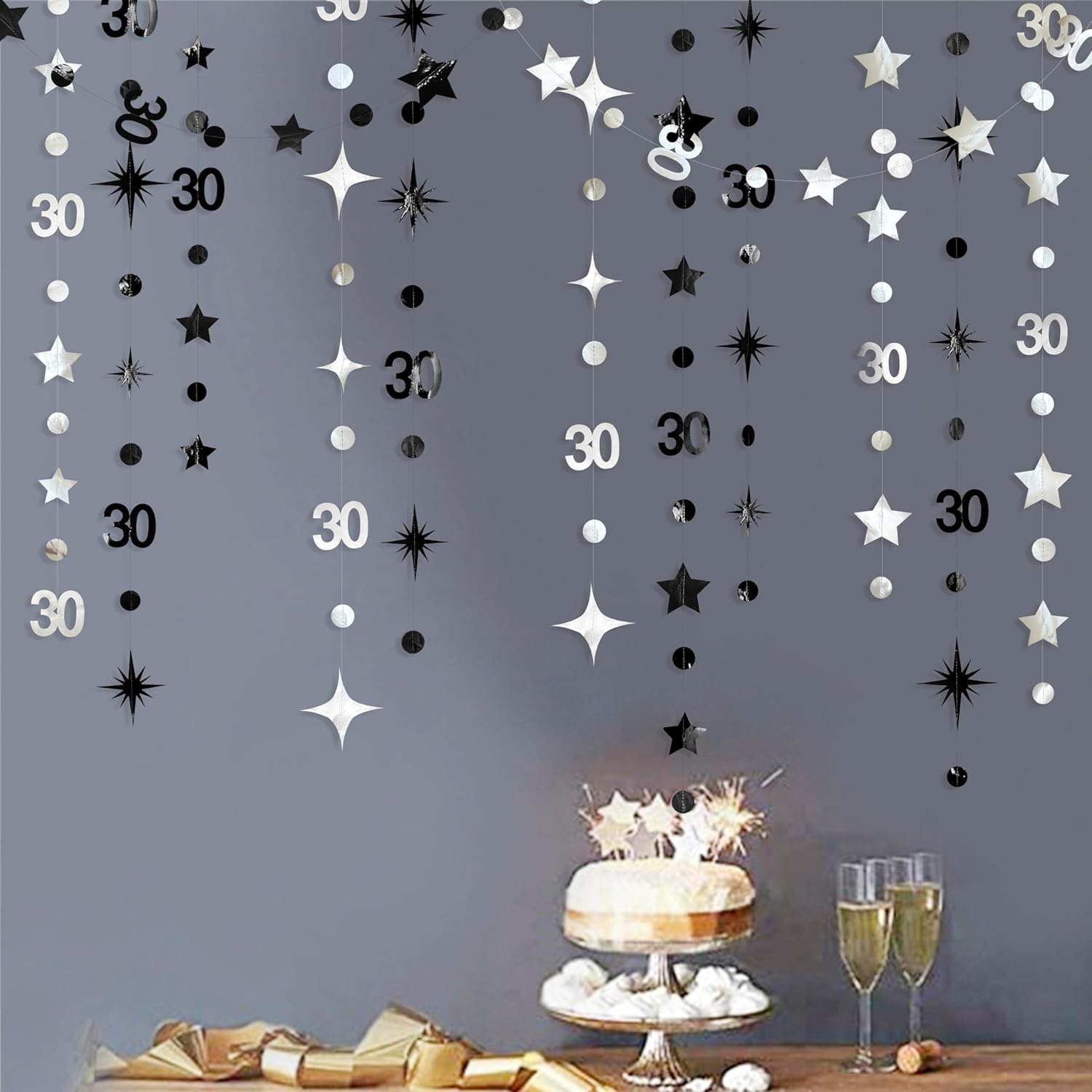 Amazon.com: Silver Black 30th Birthday Decorations Number 30 Circle Dot ...