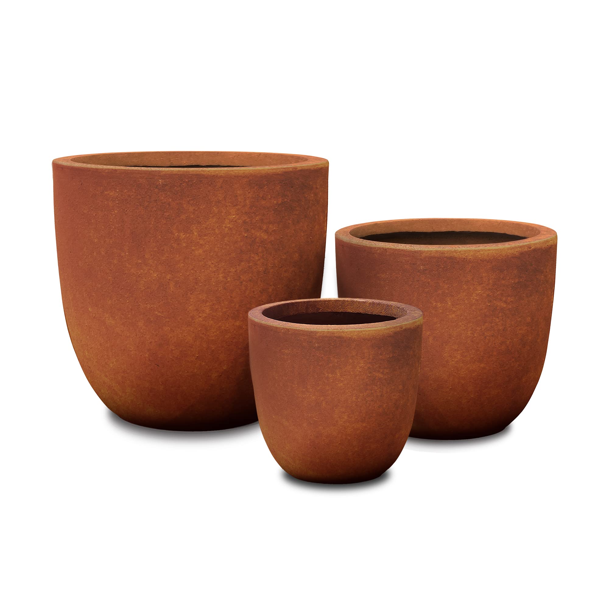 Kante 18", 14", and 10" W Iron Oxide Finish Concrete Round Planters ...