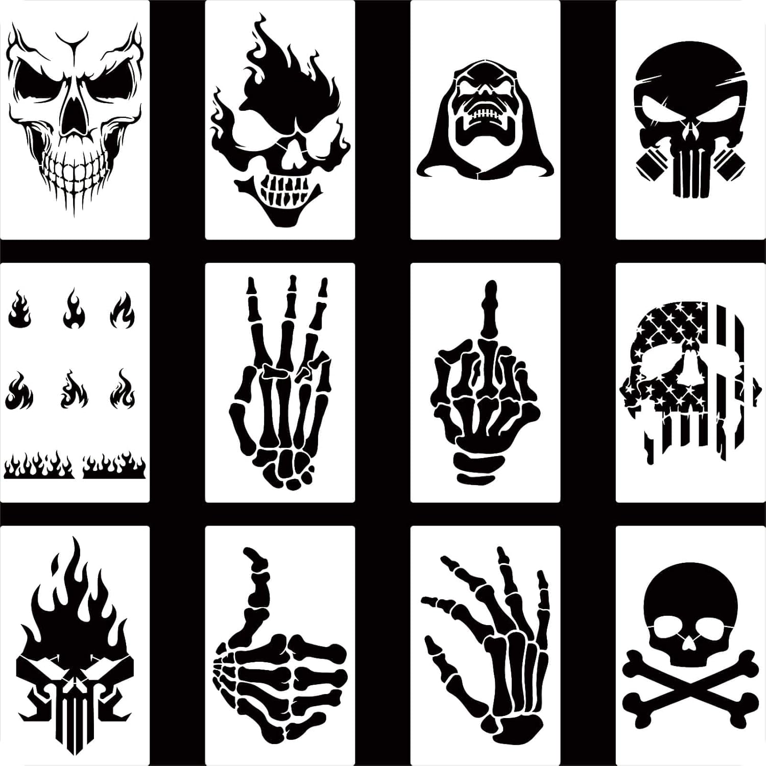 Amazon.com : YKW Skull Stencils, 12Pcs Reusable Skeleton Hand Painting ...