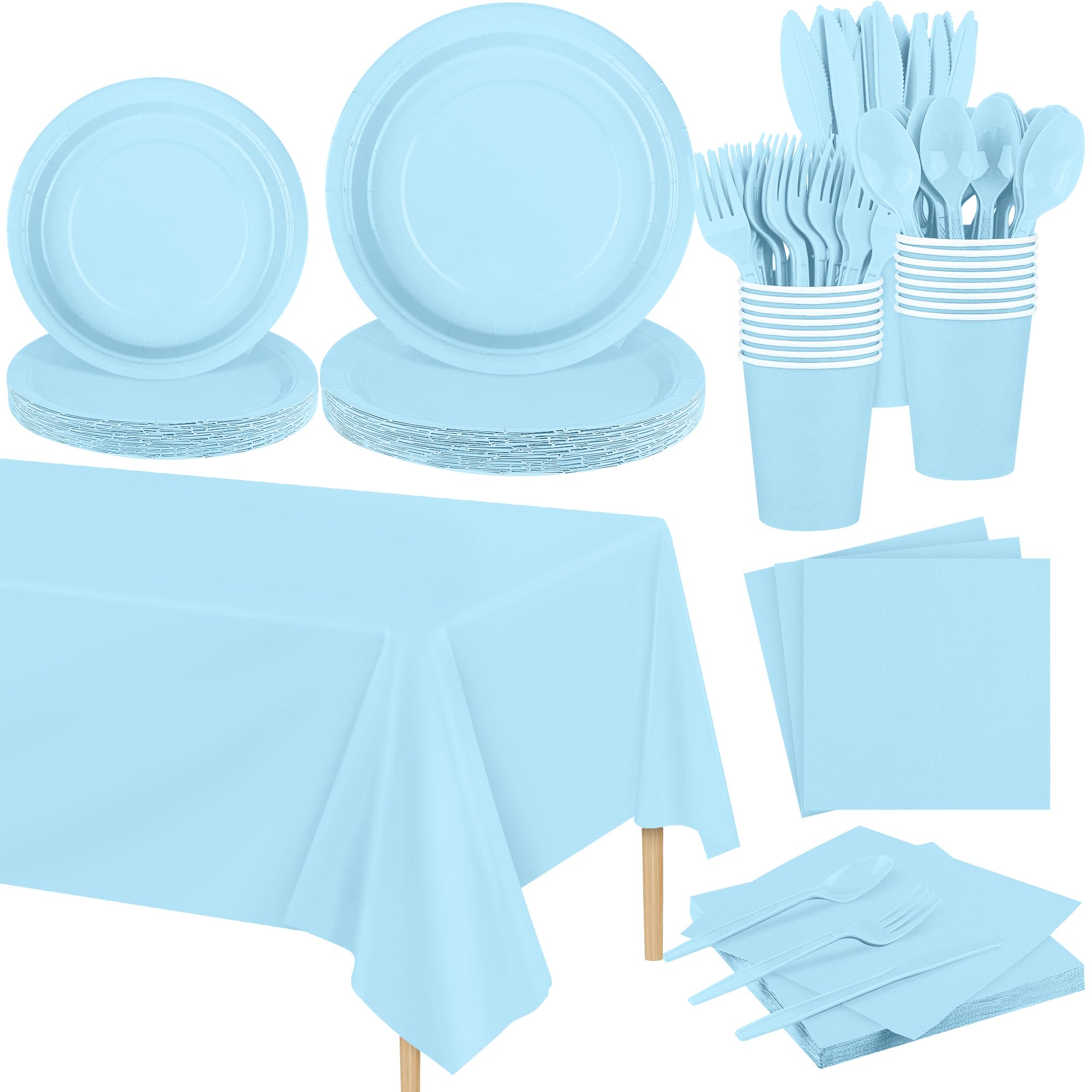 Amazon.com: Kochorie 169 Pieces Light Blue Party Supplies Disposable ...