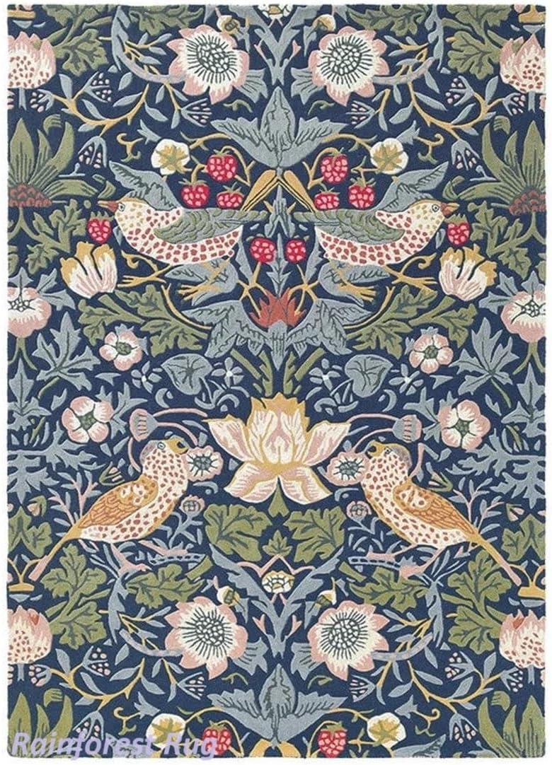 Amazon.com: Rainforest Rug Handmade Wool Garden-Inspired burd Floral ...