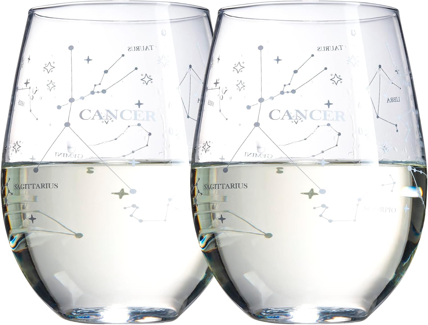 Amazon.com | Set of 2 Zodiac Sign Wine Glasses with 2 Wooden Coasters ...