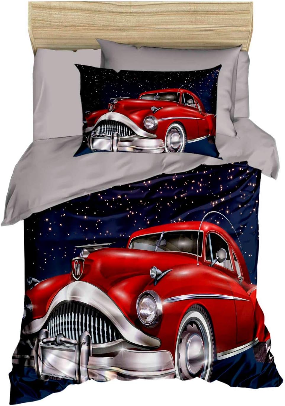 Amazon.com: DecoMood Classic Vintage Red Cars Bedding, Single/Twin Size ...