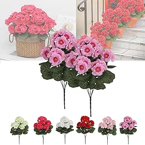 Amazon.com: 2 Pack Fake Flowers,14" Realistic Looking Flower Bunch, Lifelike Geranium for ...