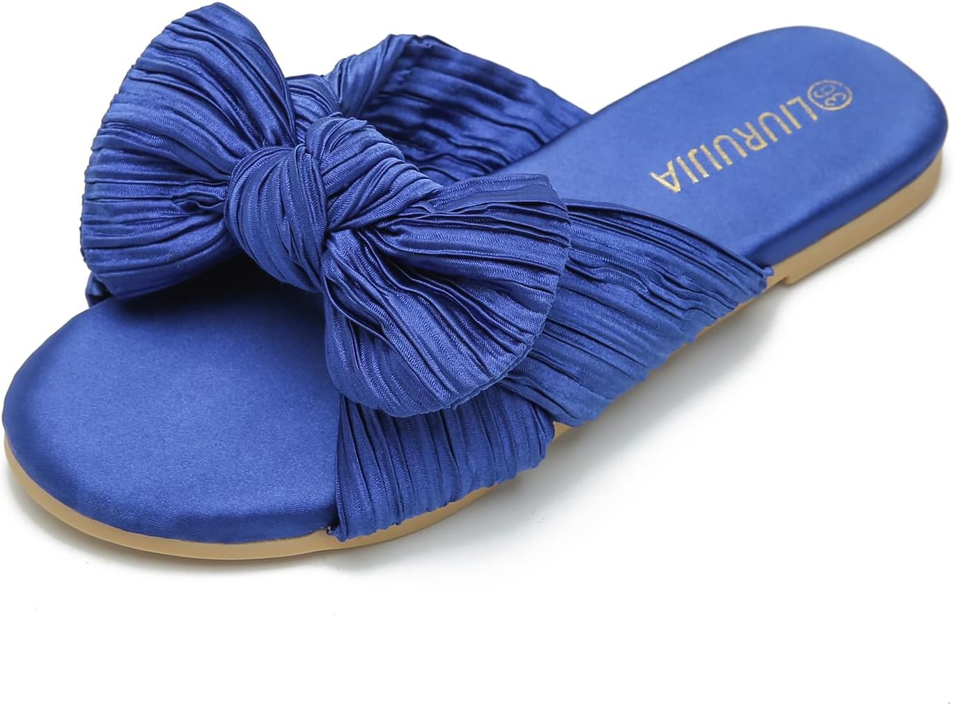 Amazon.com | LIURUIJIA Women's Pleated Satin Bow Slide Flats Sandals ...
