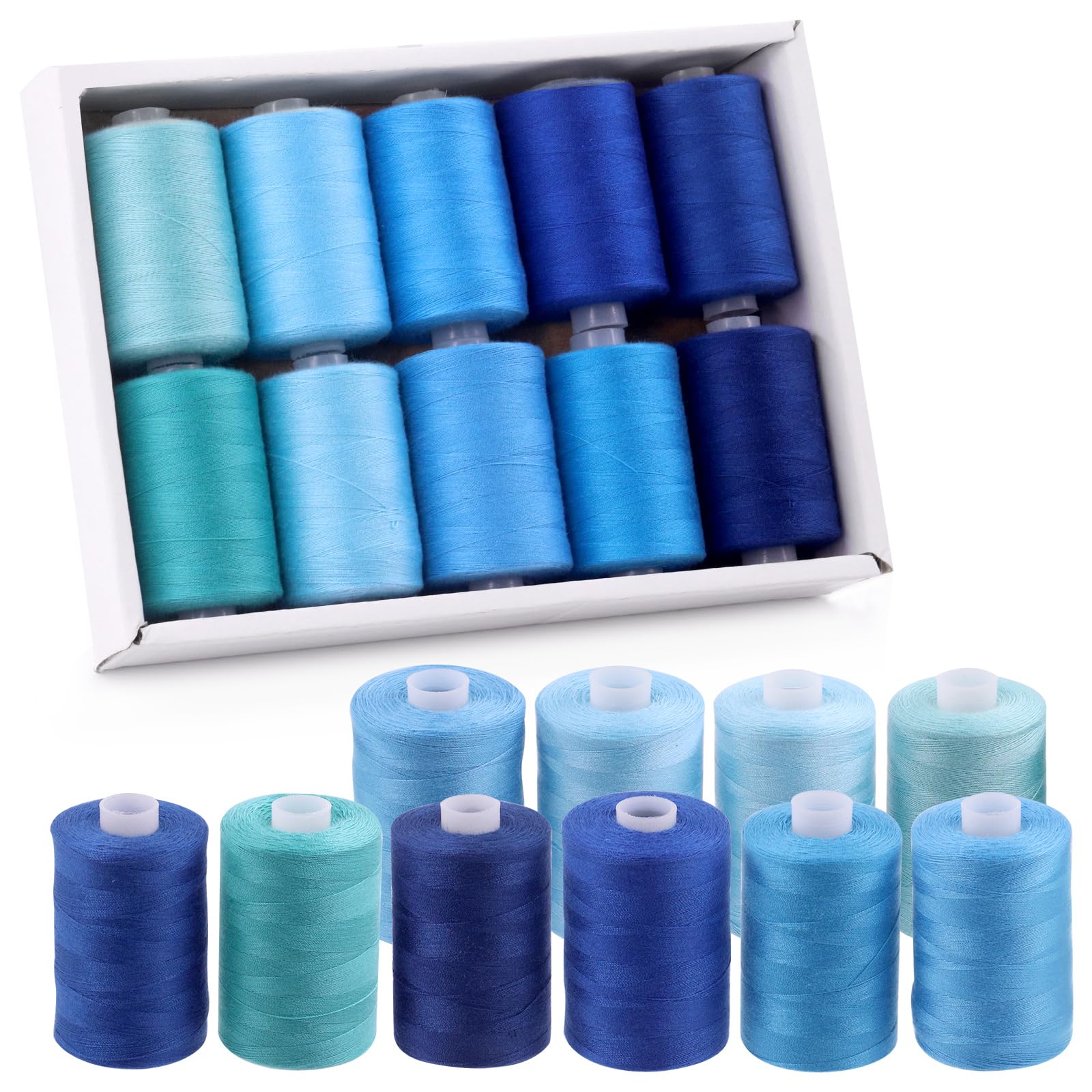 Swpeet 10Pcs 1000 Yards Blue Colors All Purpose Threads Assortment Kit ...
