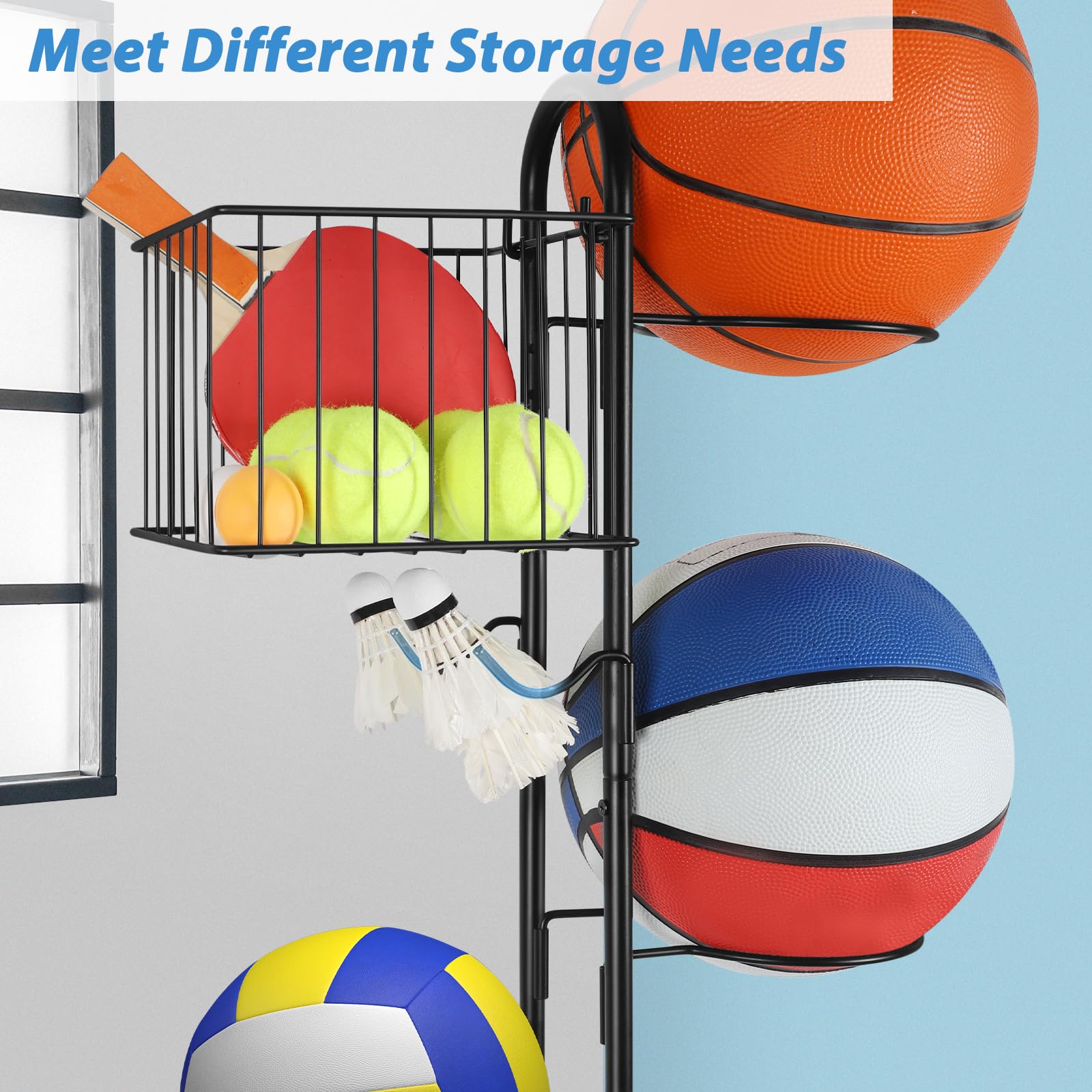 Snapklik.com : OYEAL Basketball Ball Storage Rack Stand Black Garage ...