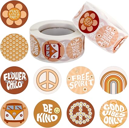Amazon.com : Groovy Party Decorations-500pcs Peace Sign Hippie Stickers ...