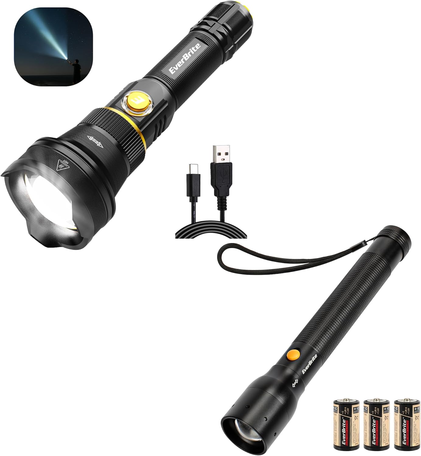 EverBrite Ultra Bright Tactical Flashlight Rechargeable Flashlight ...