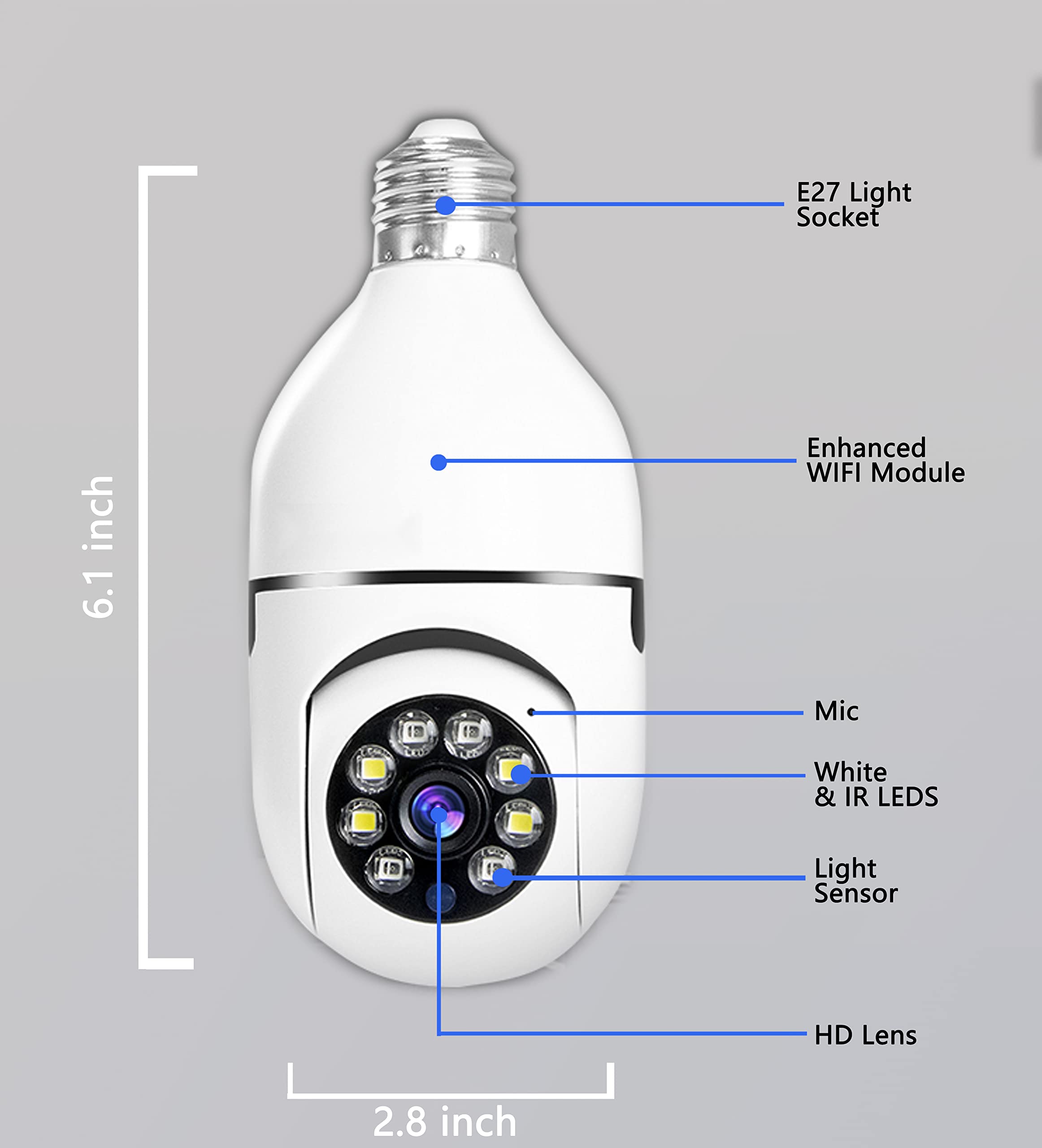 Wonlider Light Bulb Camera, 360 Degree Pan/Tilt 2MP Bulb Security ...