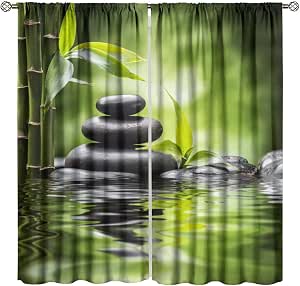 Amazon.com: Nanacur Zen Stone Blackout Curtains, Asian Japanese Green ...