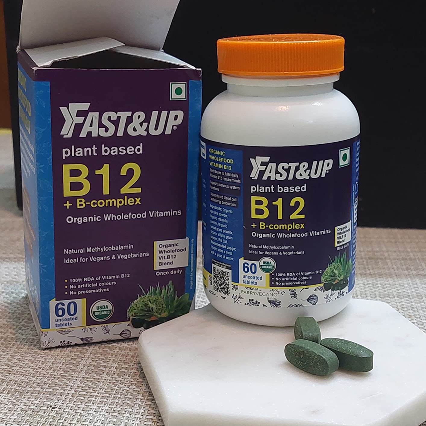 Fast&Up Plant Based B12 (60 Uncoated Tablets)- With Natural ...